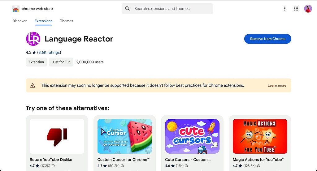 Is Chrome Web Store removing Language Reactor from the store? - Ask the community - Language ...